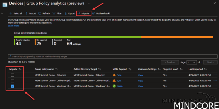 Migrate imported GPOs to Intune with Group Policy analytics (preview) - Mindcore Techblog