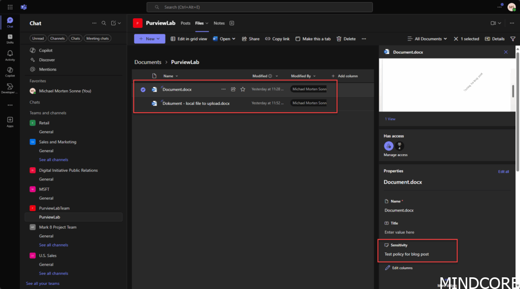 Microsoft Purview - Enabling Sensitivity (Purview) Labels for documents in Teams - Mindcore Techblog