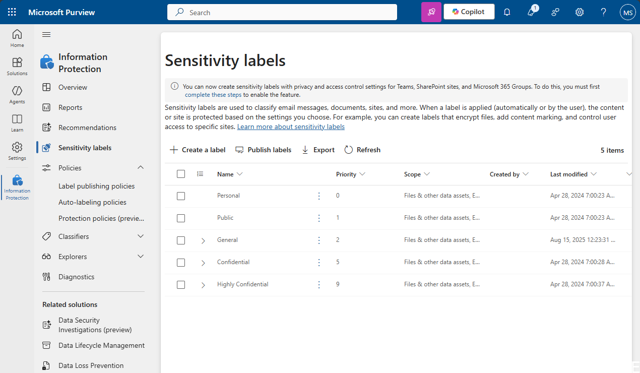 Microsoft Purview - Enabling Sensitivity (Purview) Labels for documents ...