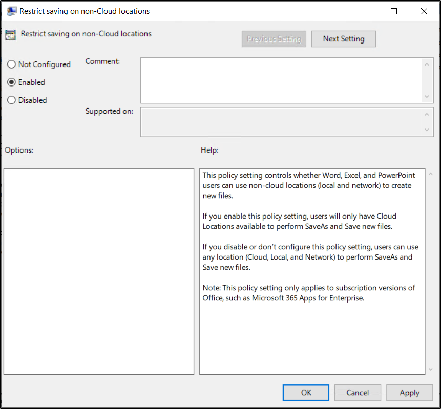 Restrict save in Office apps to Cloud locations - Mindcore Techblog